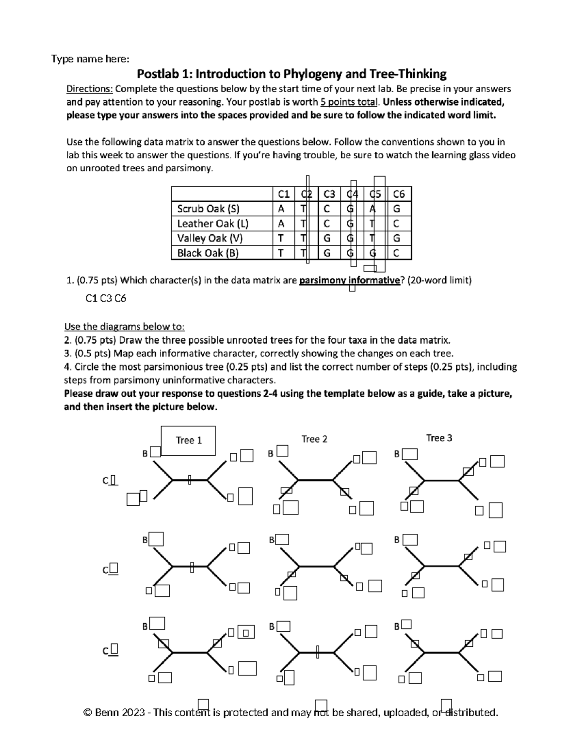 Postlab 1 of winter quarter - Type name here: C1 C3 C © Benn 2023 ...
