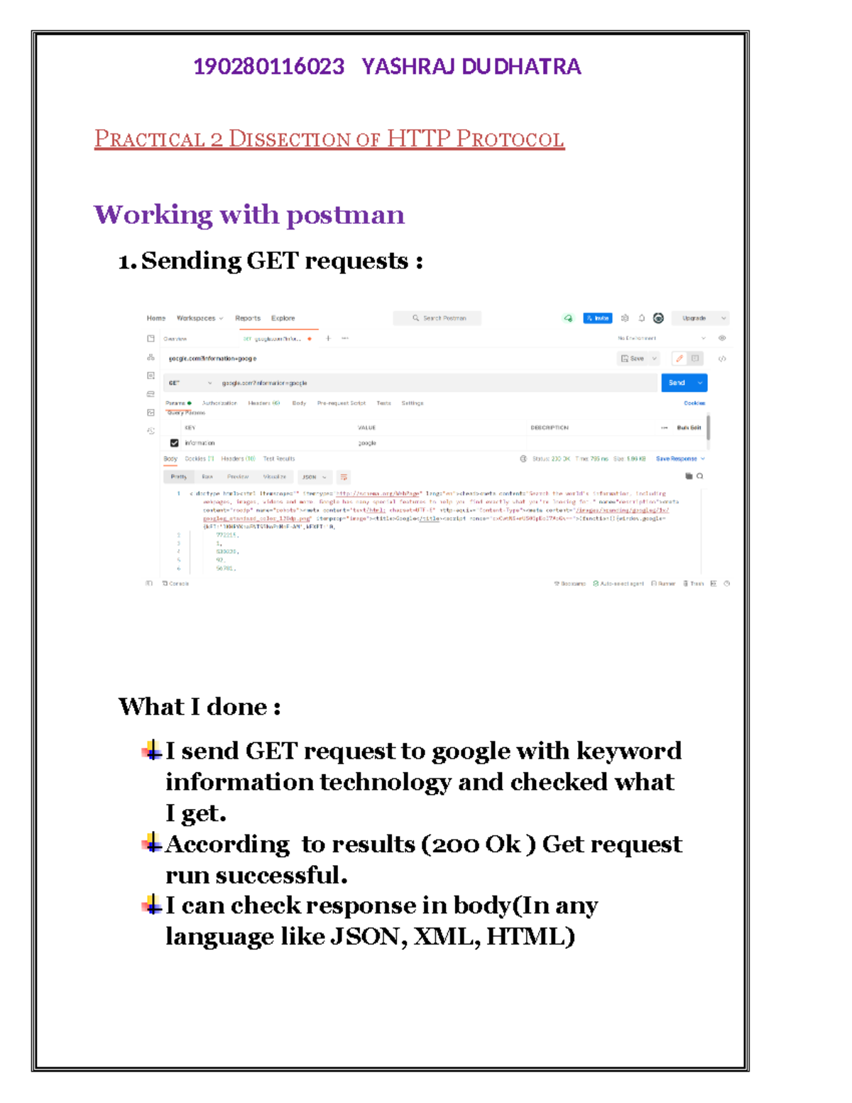 Web Dev Practical 2 Gtu Practical 2 Dissection Of Protocol Working With Postman Sending