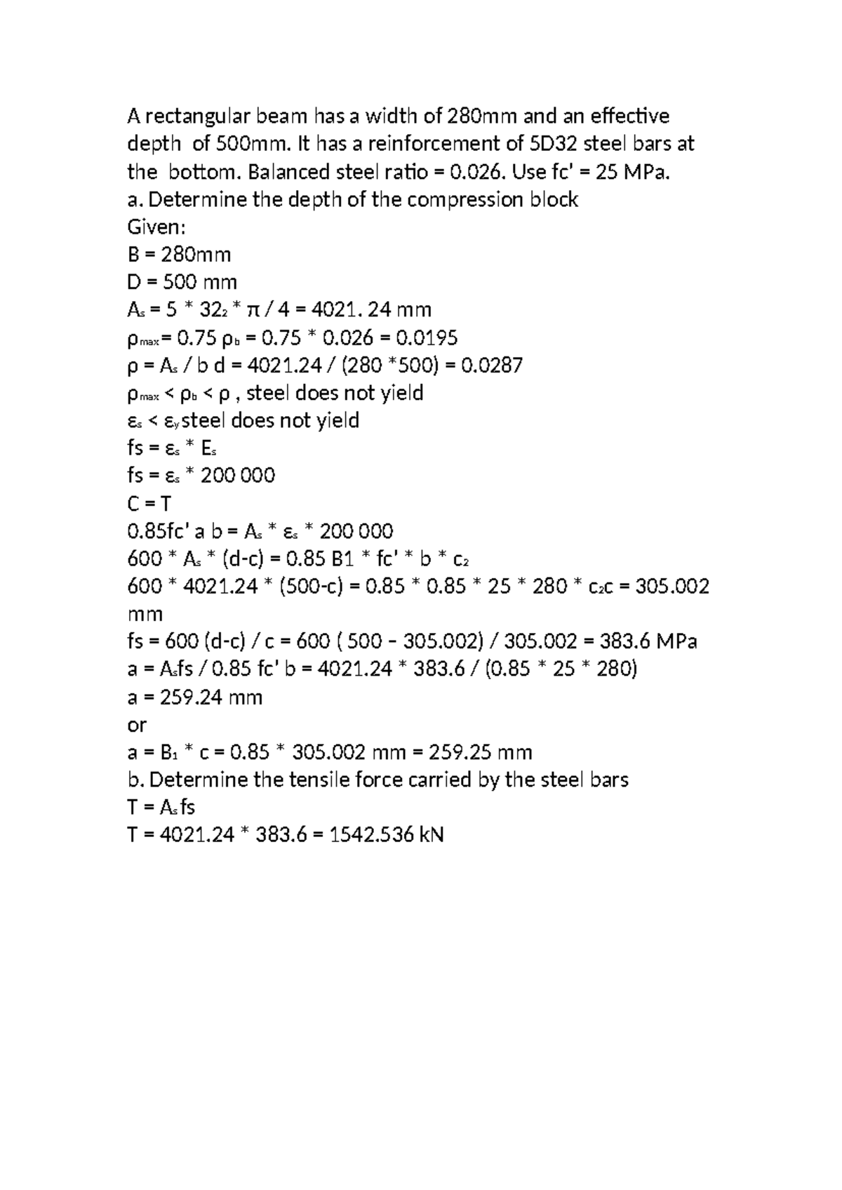 A rectangular beam has a width of 280mm and an eff - A rectangular beam ...