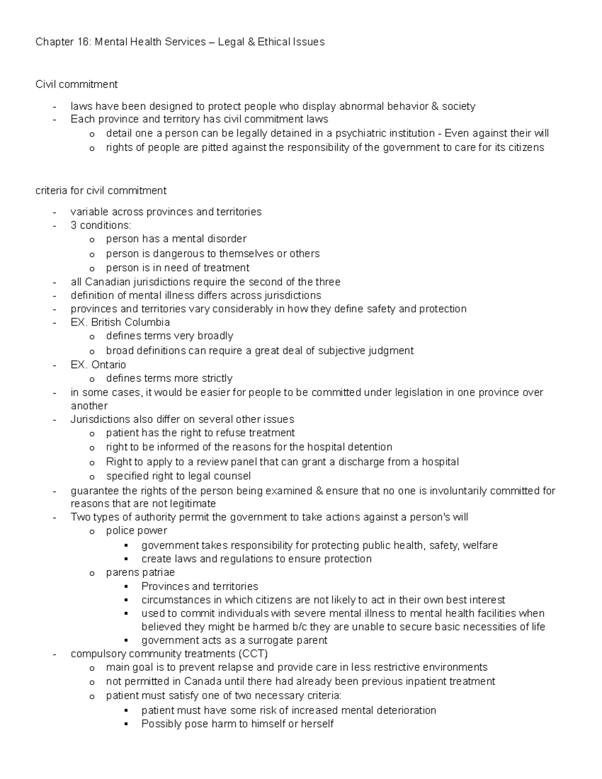 Chapter 16 - Chapter 16: Mental Health Services – Legal & Ethical ...