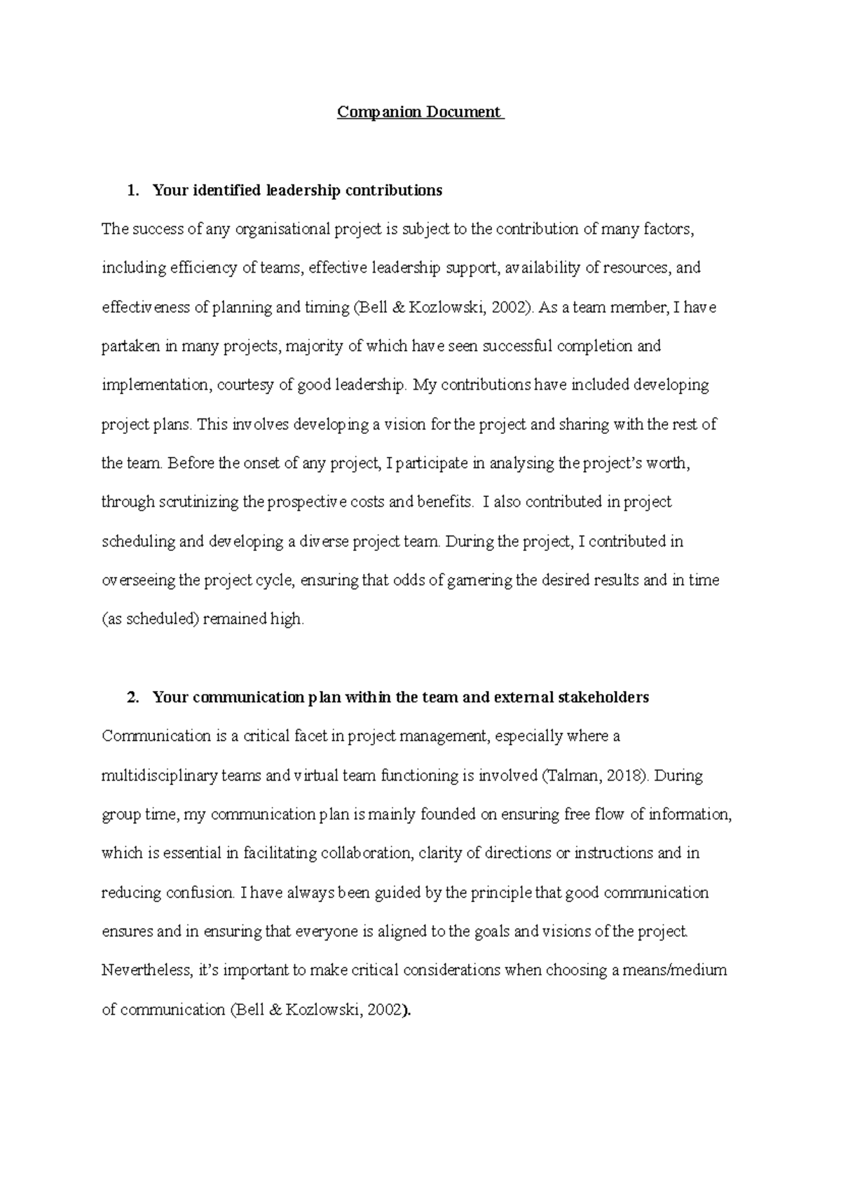 Companion Document Part B - Companion Document 1. Your identified ...