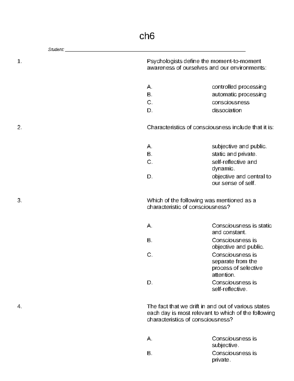 Psych 1000 - Chapter 6 Test Bank - 2020 - ch _Student: - Studocu