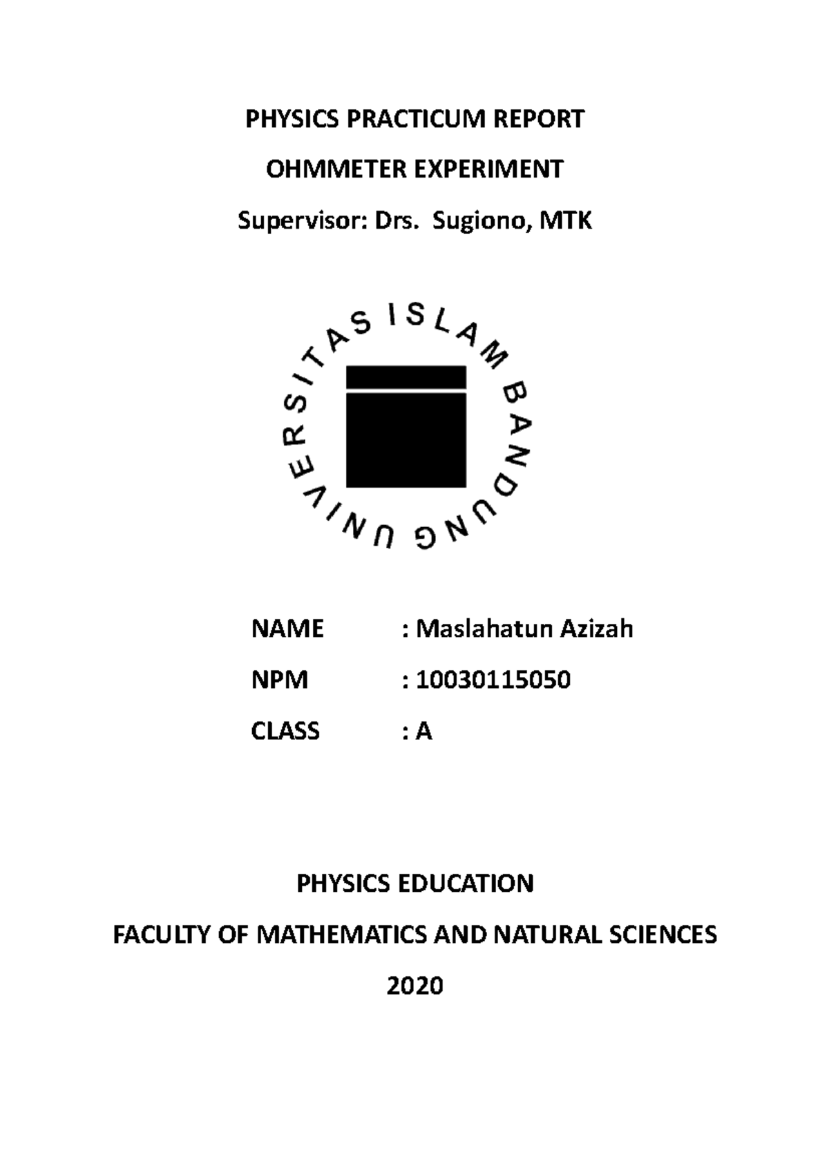 Physics Practicum Report Ohmmeter Experiment - PHYSICS PRACTICUM REPORT ...