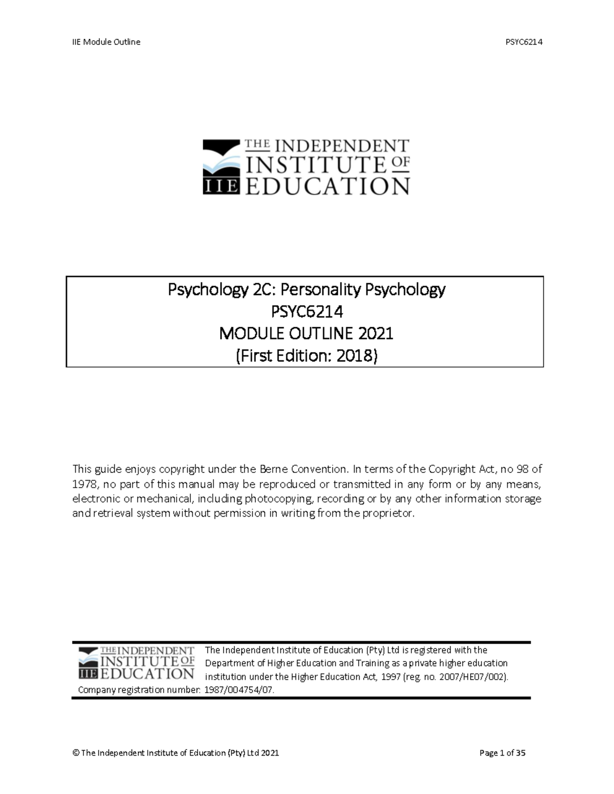 PSYC 6214 Learn Module Outline - Psychology 2C: Personality Psychology ...