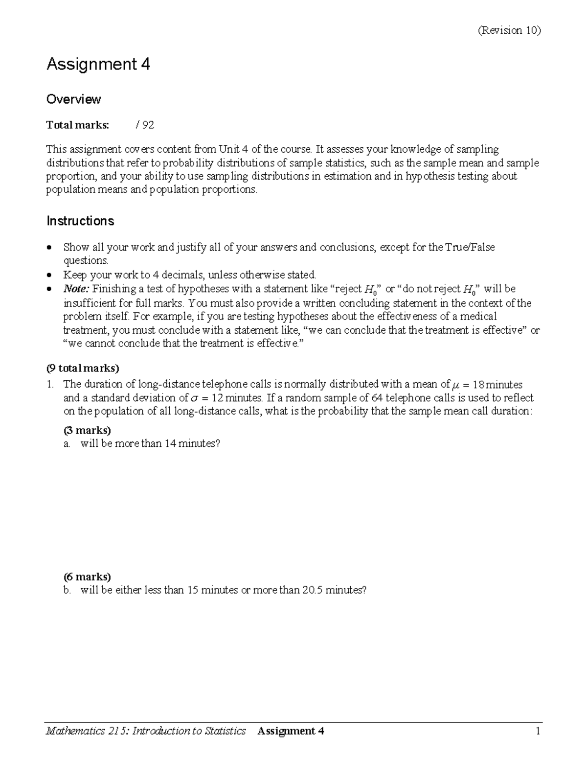 Assignment 04 - Extra practice - Assignment 4 Overview Total marks ...