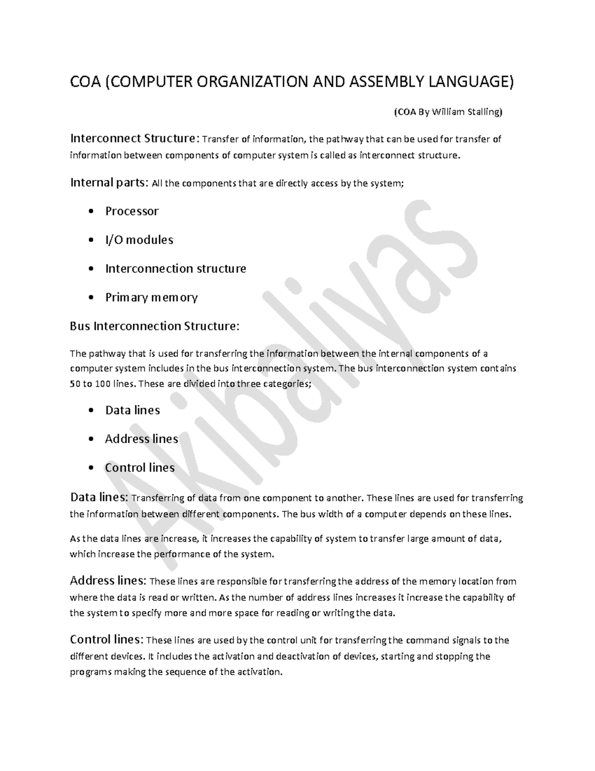 COA study material for mids - COA (COMPUTER ORGANIZATION AND ASSEMBLY LANGUAGE) (COA By William ...