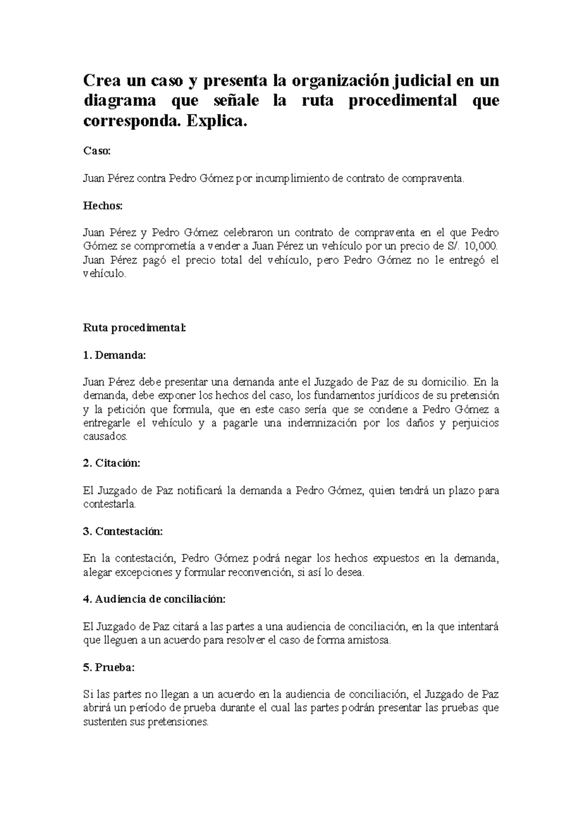 Crea un caso y presenta la organización judicial en un diagrama que ...
