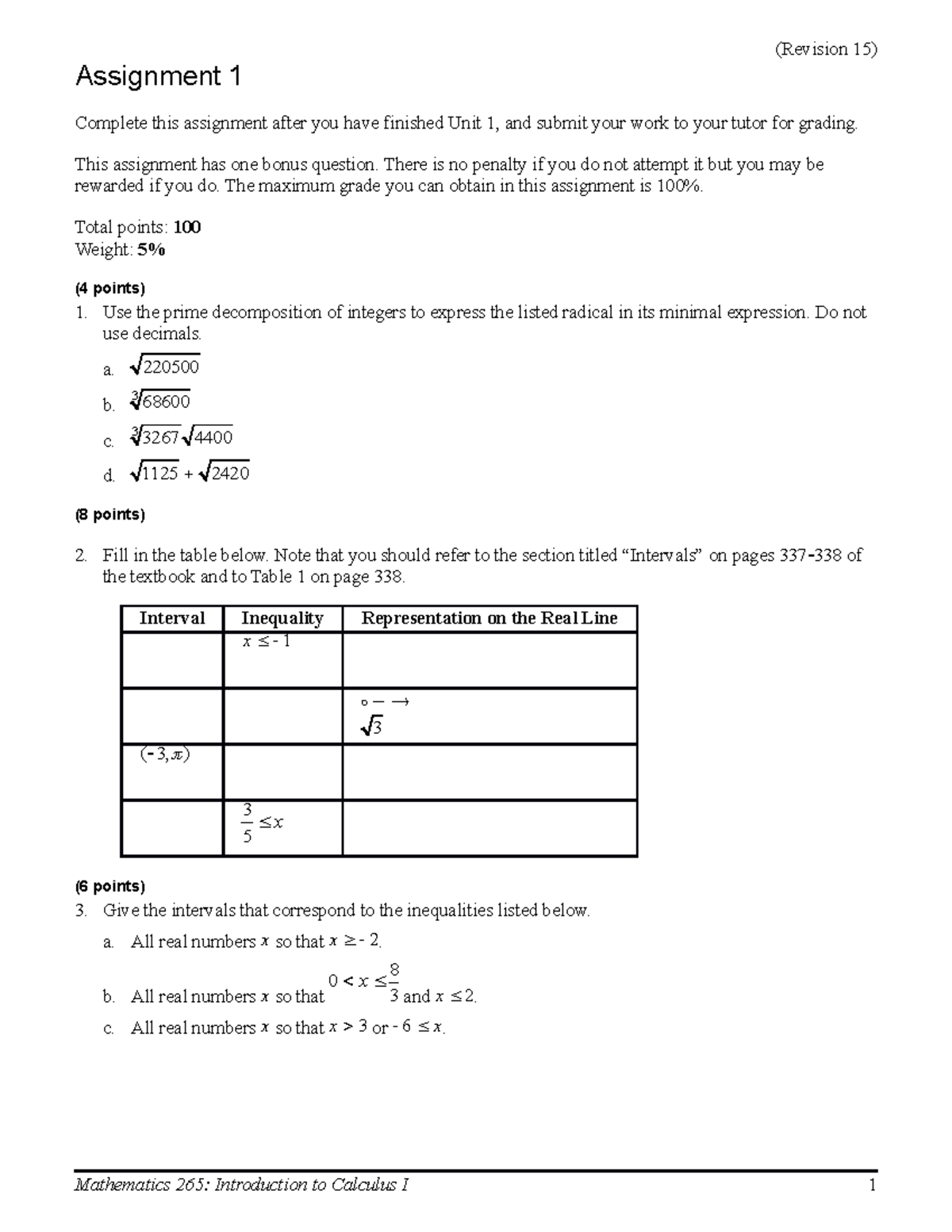 Assignment 01 - Assignment 1 Complete this assignment after you have finished Unit 1, and submit ...