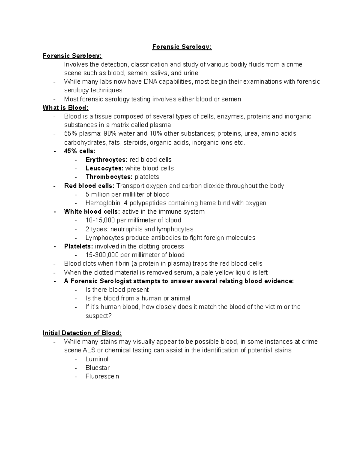 Module 4 Forensics - notes - Forensic Serology: Forensic Serology ...