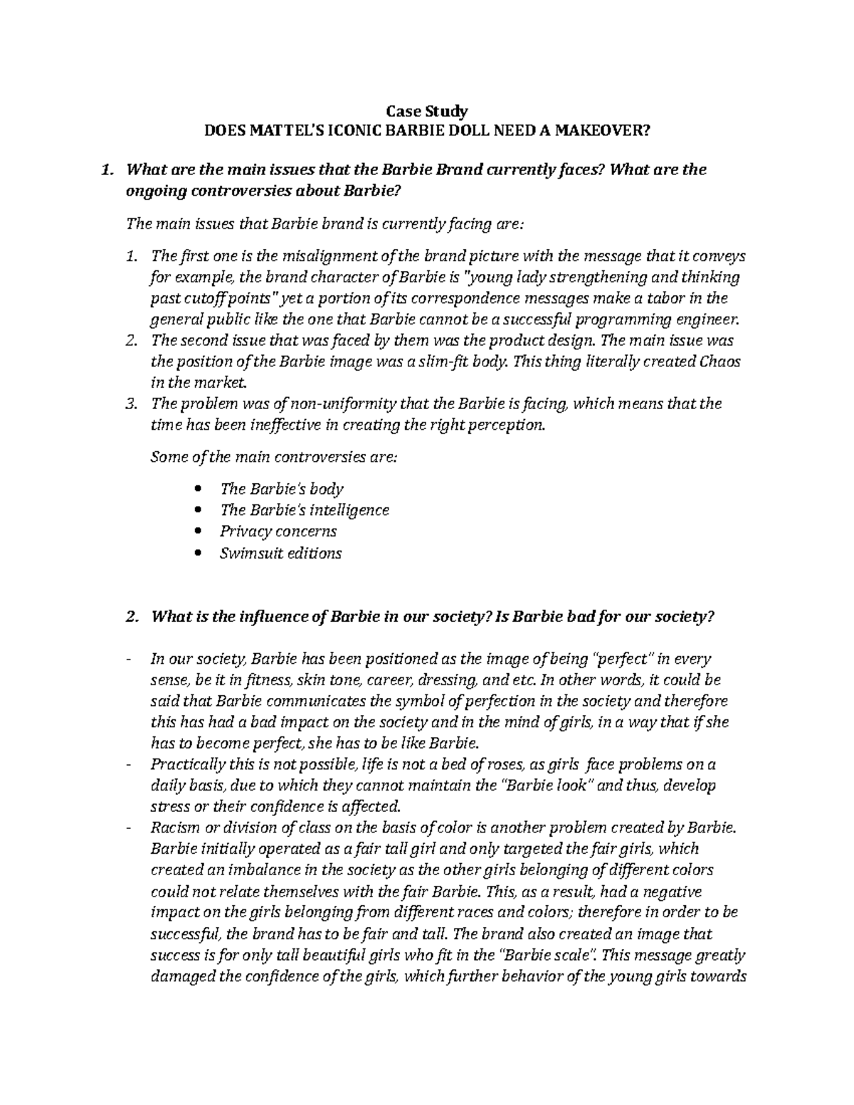 Barbie - wtyu - Case Study DOES MATTEL'S ICONIC BARBIE DOLL NEED A ...