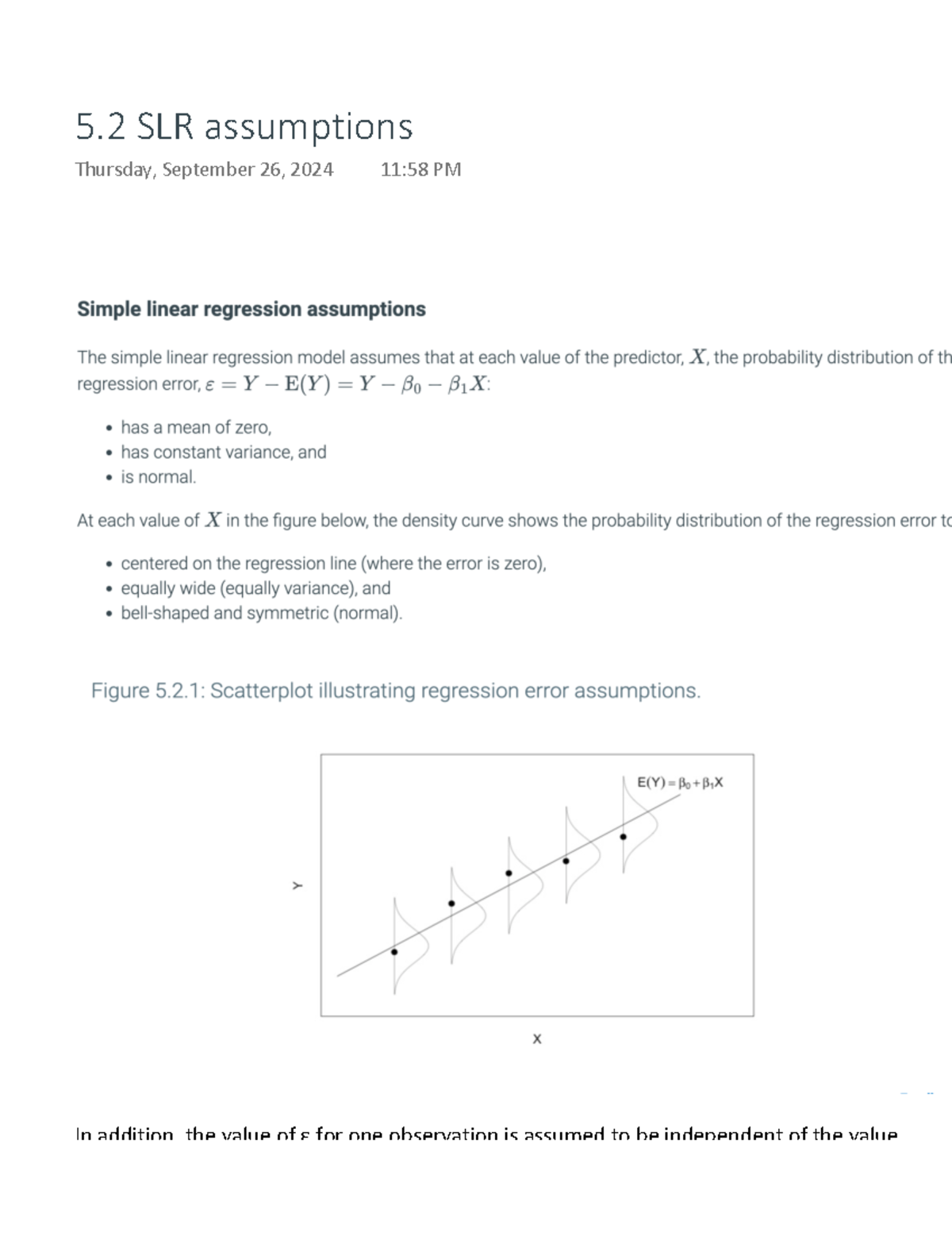 New mat 243 5.2 SLR assumptions - In addition, the value of ε for one observation is assumed to ...