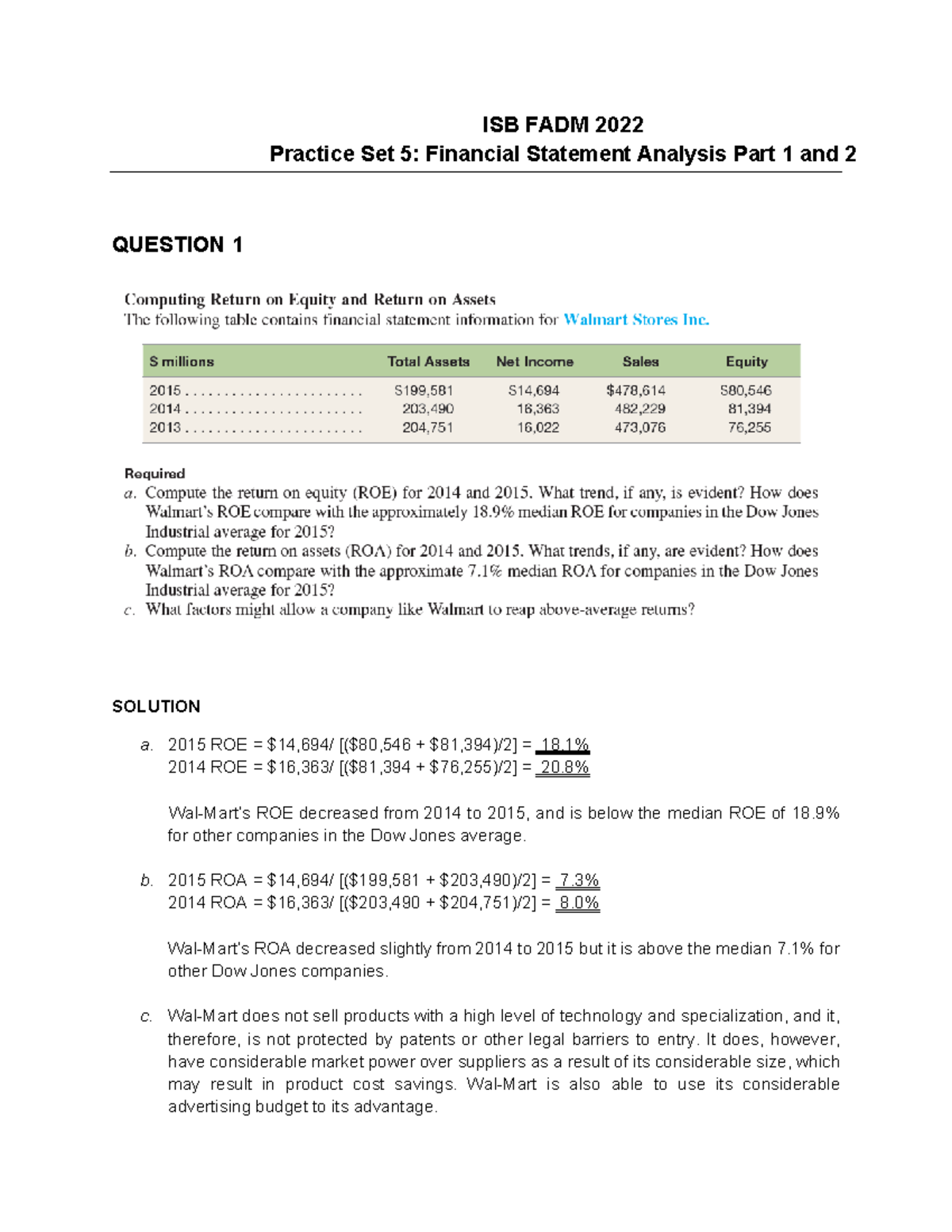 Practice Set 5 FSA 1 and 2 - ISB FADM 2022 Practice Set 5 : Financial ...