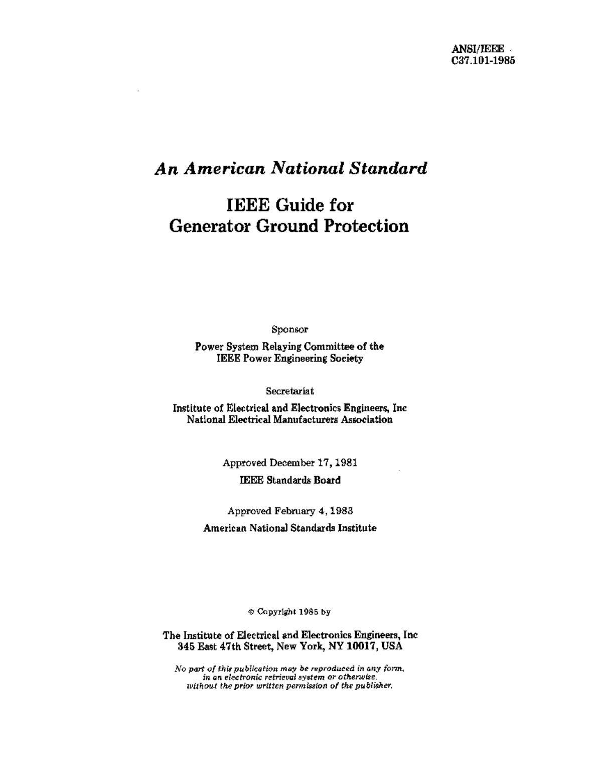 IEEE C37 - Guide for Generator Ground Protection - ANSUIEEE C37- An ...