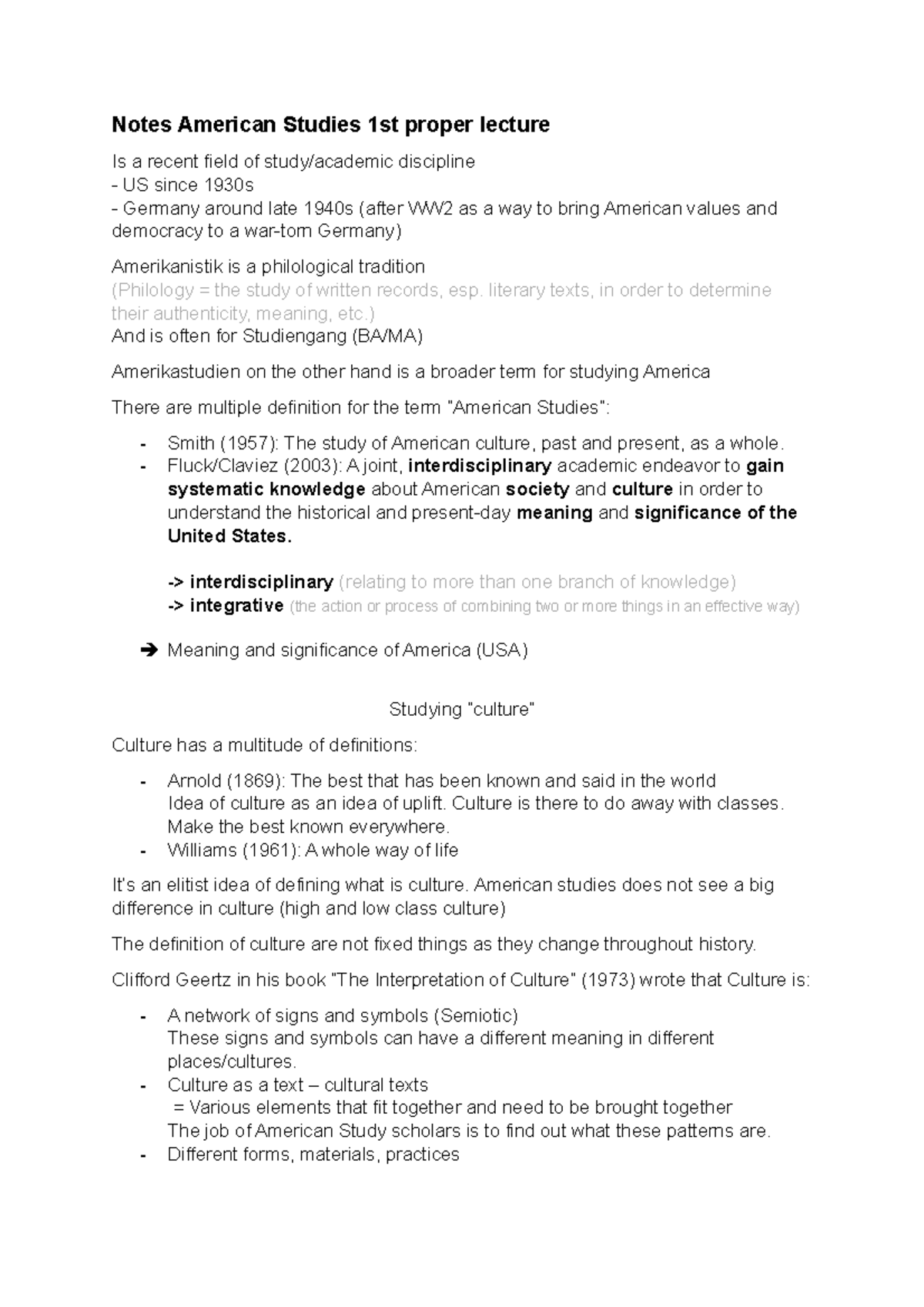 Notes American Studies 1st Lecture - Notes American Studies 1st proper ...