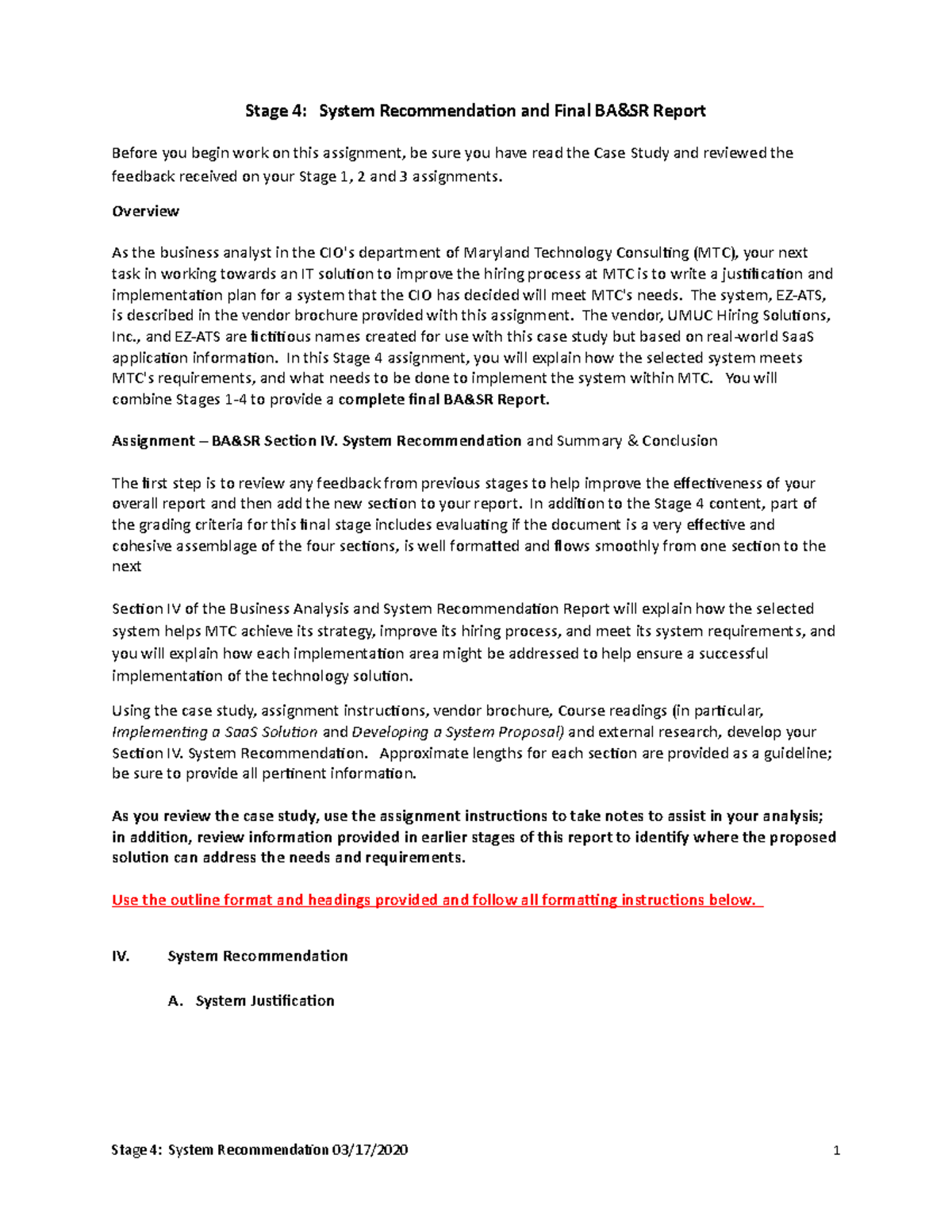 Stage 4 Business Analysis and System Recommendation - Stage 4: System ...