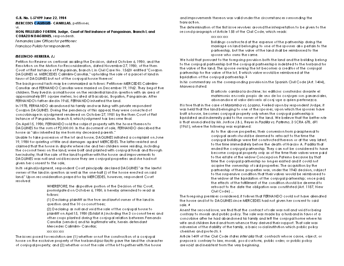 Sales CASE Assignments SEP 19 2023 - G. No. L-57499 June 22, 1984 ...