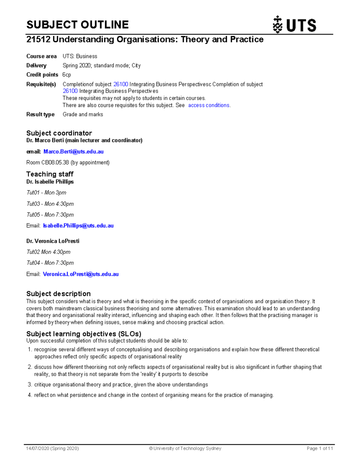 Subject Outline Spring 2020 - SUBJECT OUTLINE 21512 Understanding ...