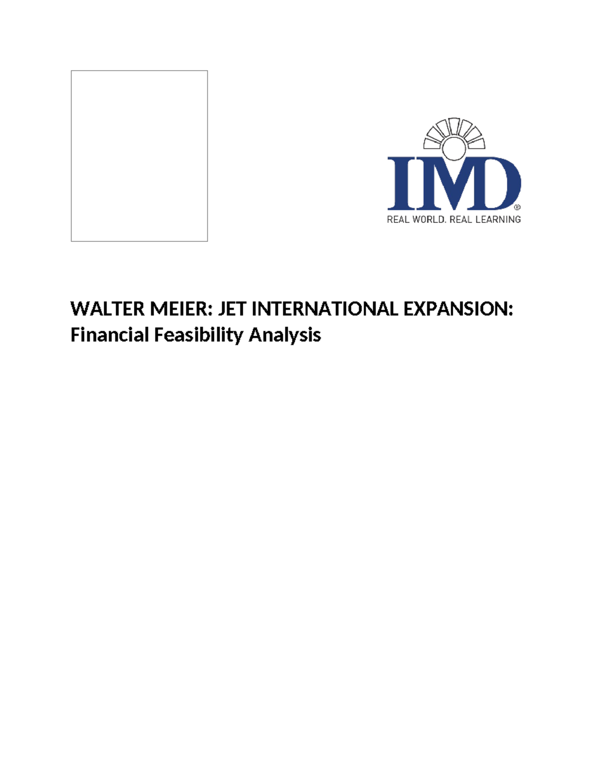 Walter Meier Company - Financial Feasibility Analysis - WALTER MEIER ...