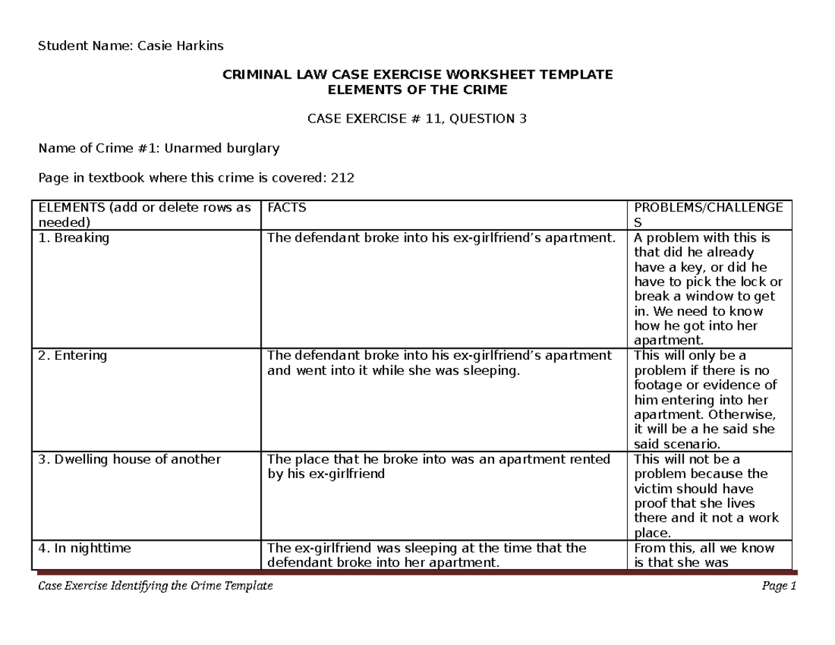 Criminal law case 11 problem 3 - Student Name: Casie Harkins CRIMINAL ...