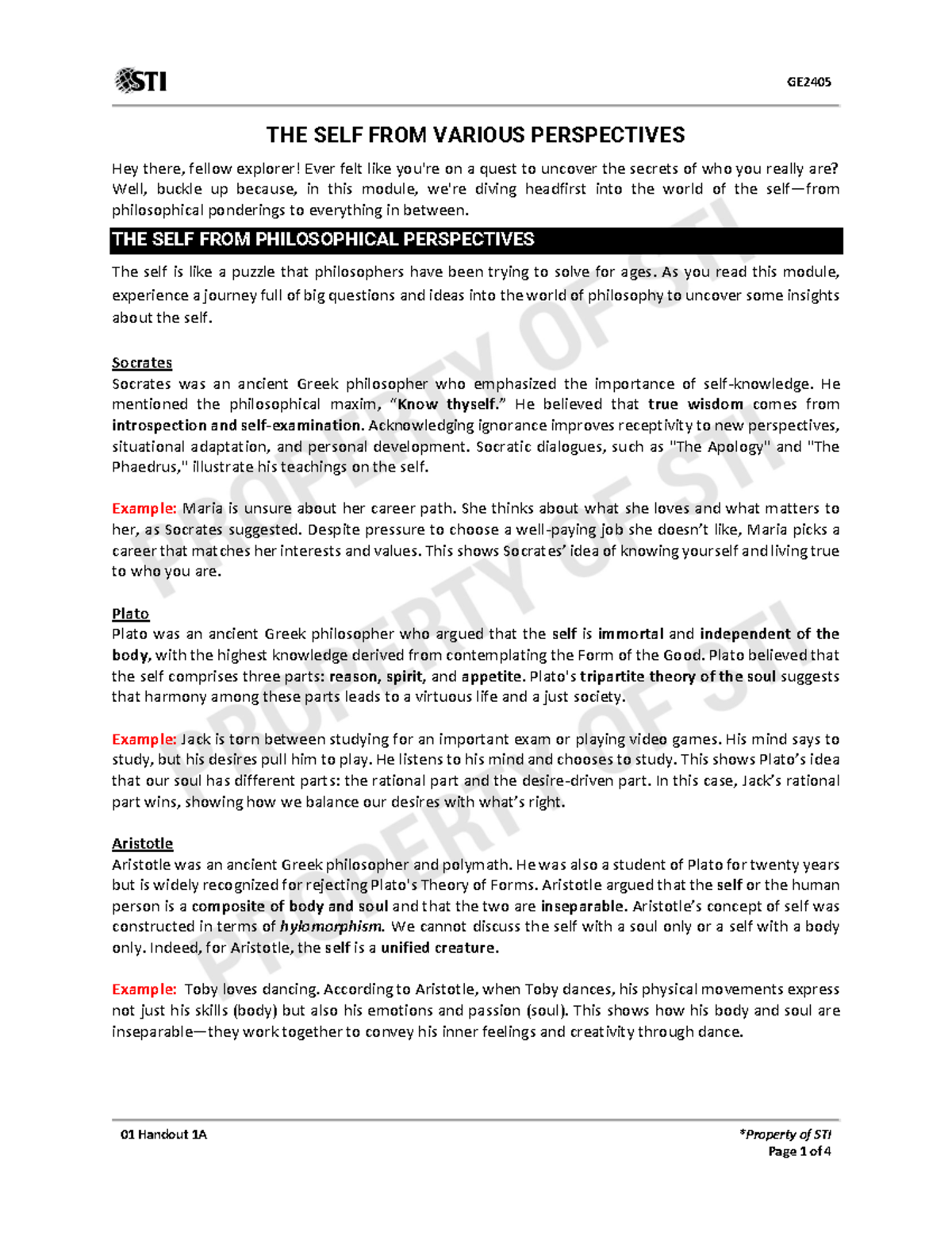 01 Handout 1A - I need it so much - 01 Handout 1 A *Property of STI THE SELF FROM VARIOUS - Studocu