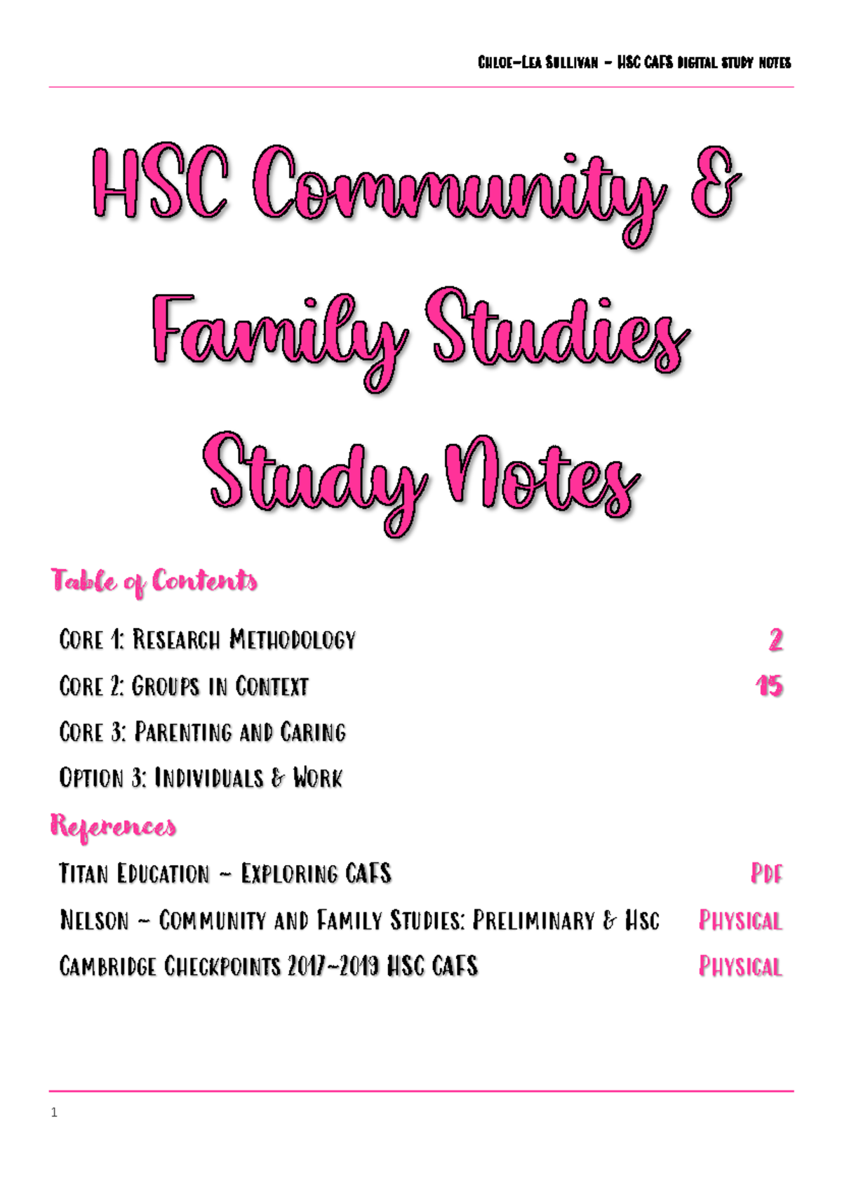 HSC Community & Family Studies Study Notes - Table of Contents Core 1 ...