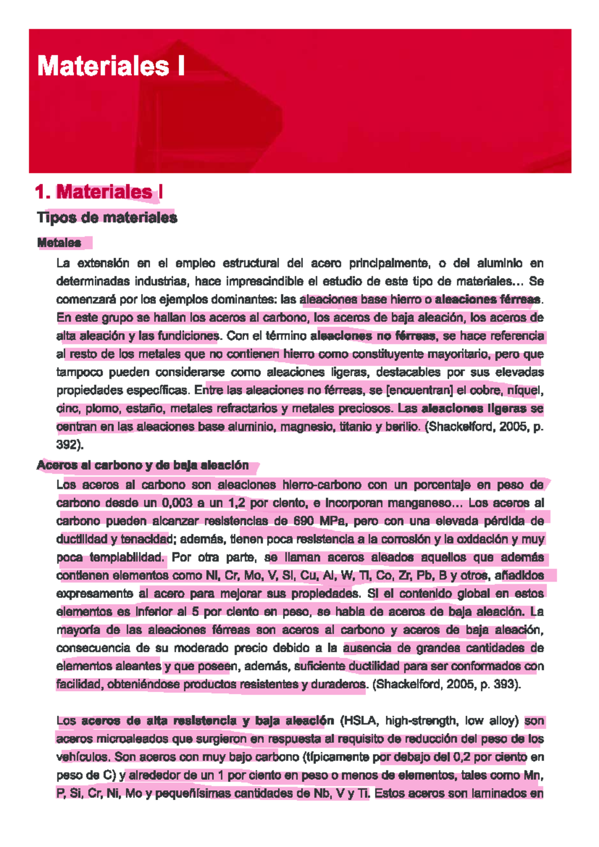 3. Materiales I - resumen - Materiales 1. Materiales Tipos de materiales Metales La extensi6n en ...