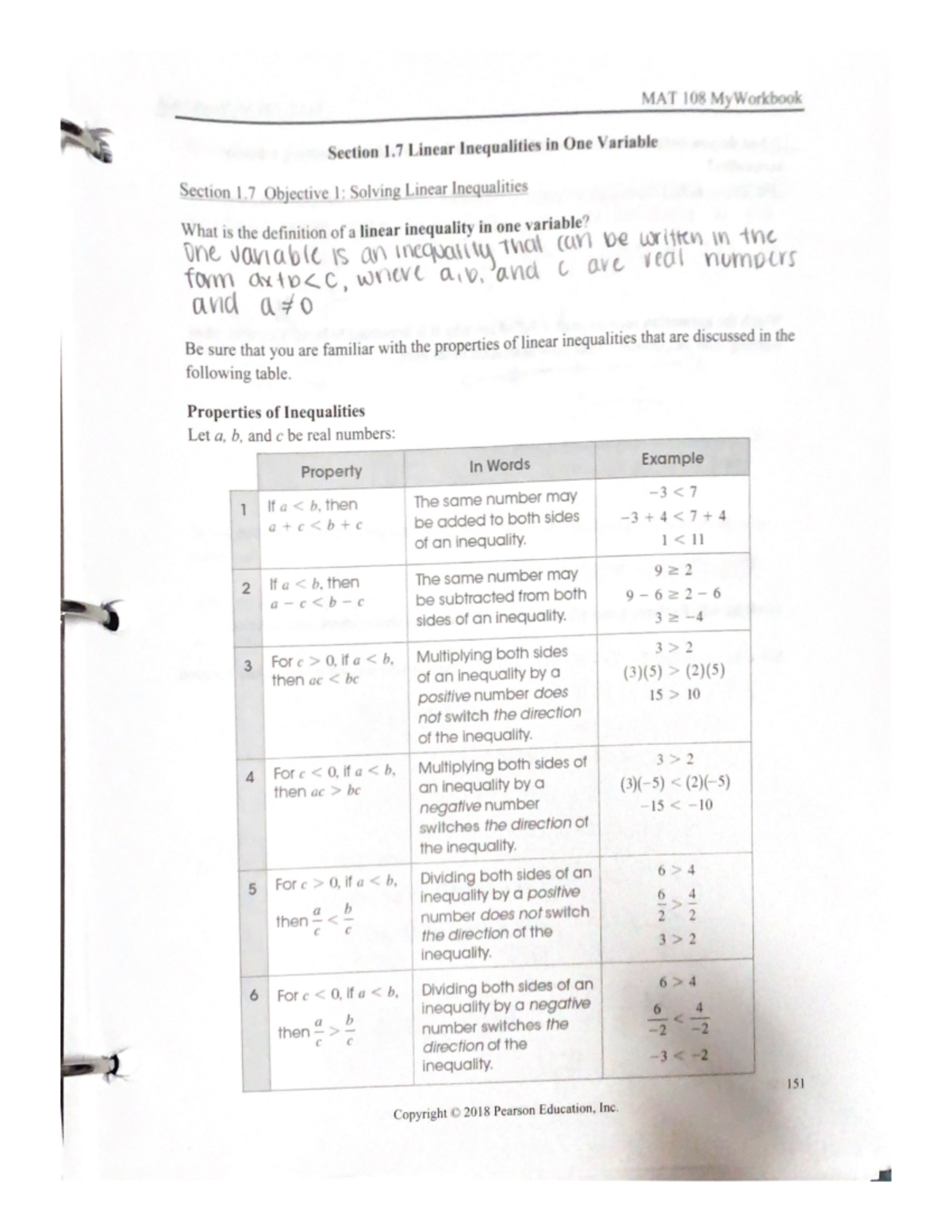 MAT 108 My Workbook 4 - MAT 108 My Workbook Section 1 Linear ...