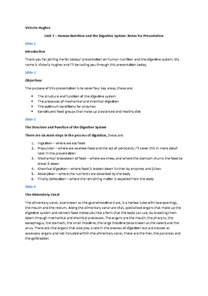 Unit 7 - Human Nutrition & the digestive system slides - HUMAN ...