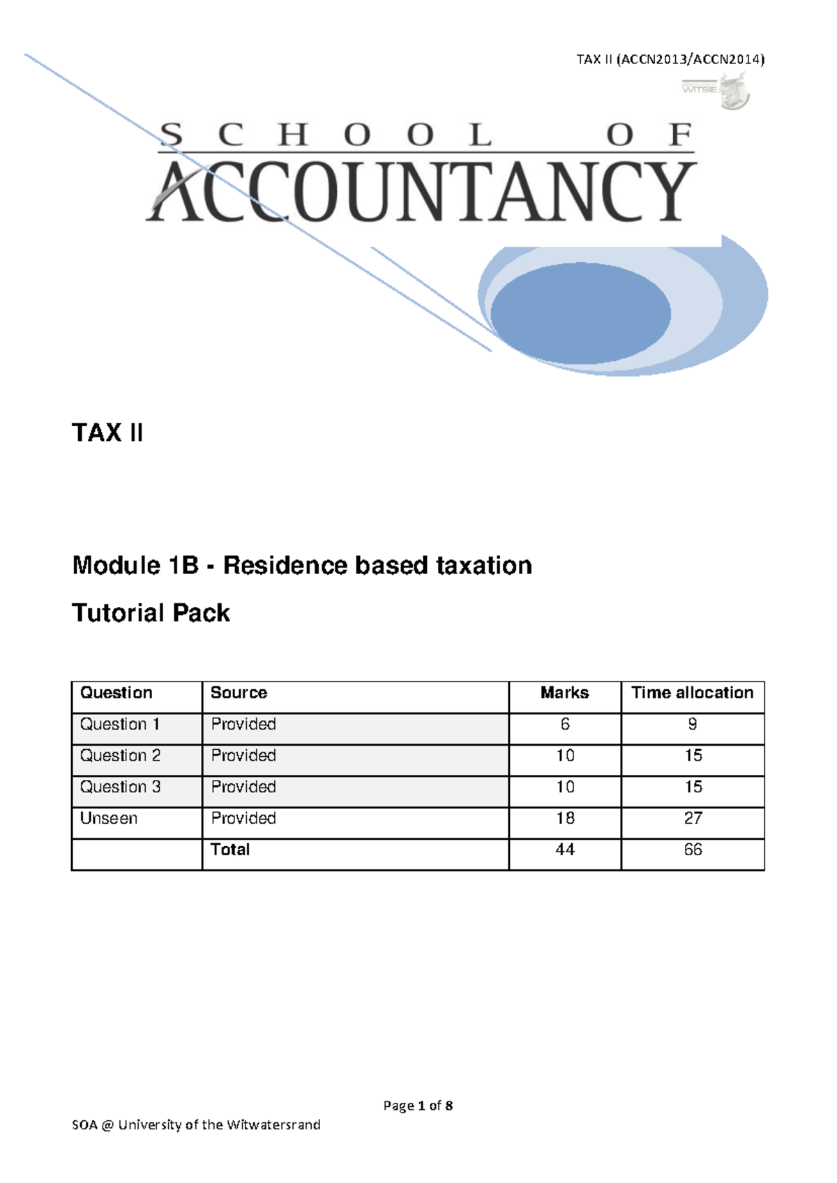 Tax II Module 1B Residency PDF - Page 1 of 8 TAX II Module 1 B ...