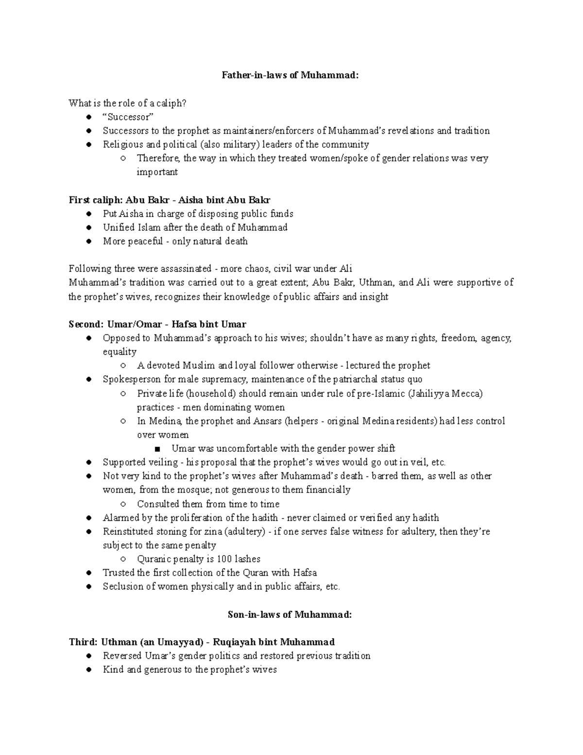Class Lecture Notes - Father-in-laws of Muhammad: What is the role of a ...