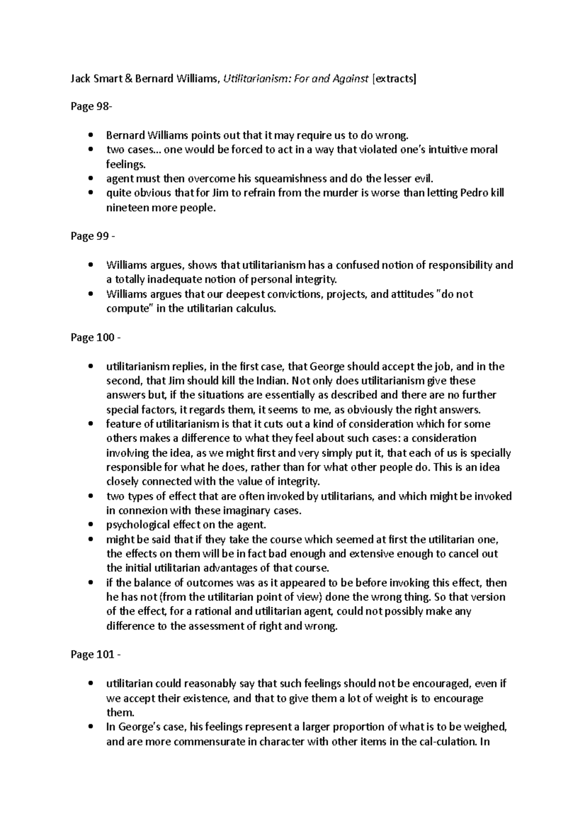 Pre-Reading Notes Week 3 - Jack Smart & Bernard Williams ...