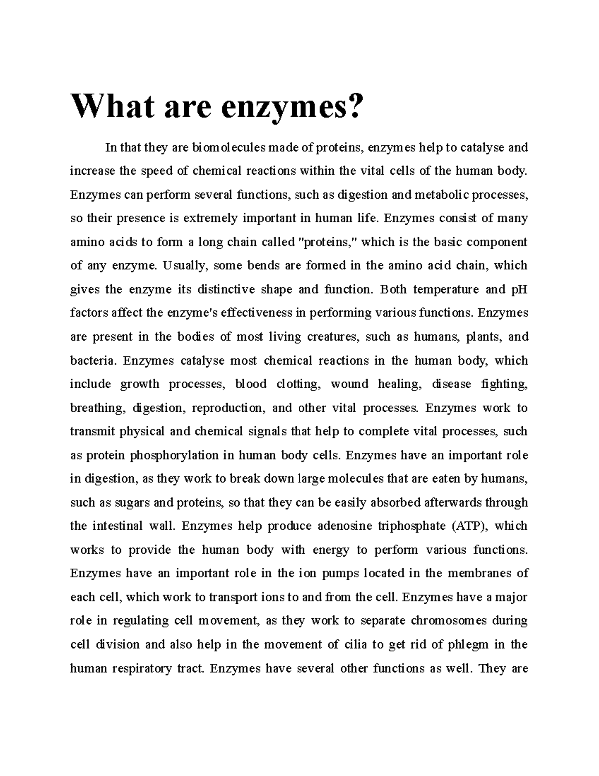 What are enzymes - Biology grade 11 - Assignment - What are enzymes? In ...
