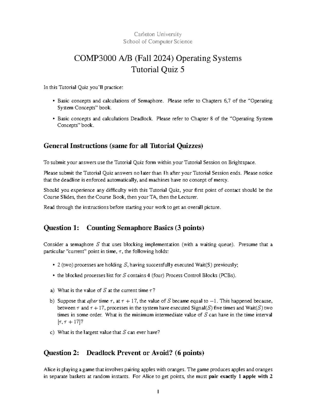 Tutorial-5 - class notes - Carleton University School of Computer ...