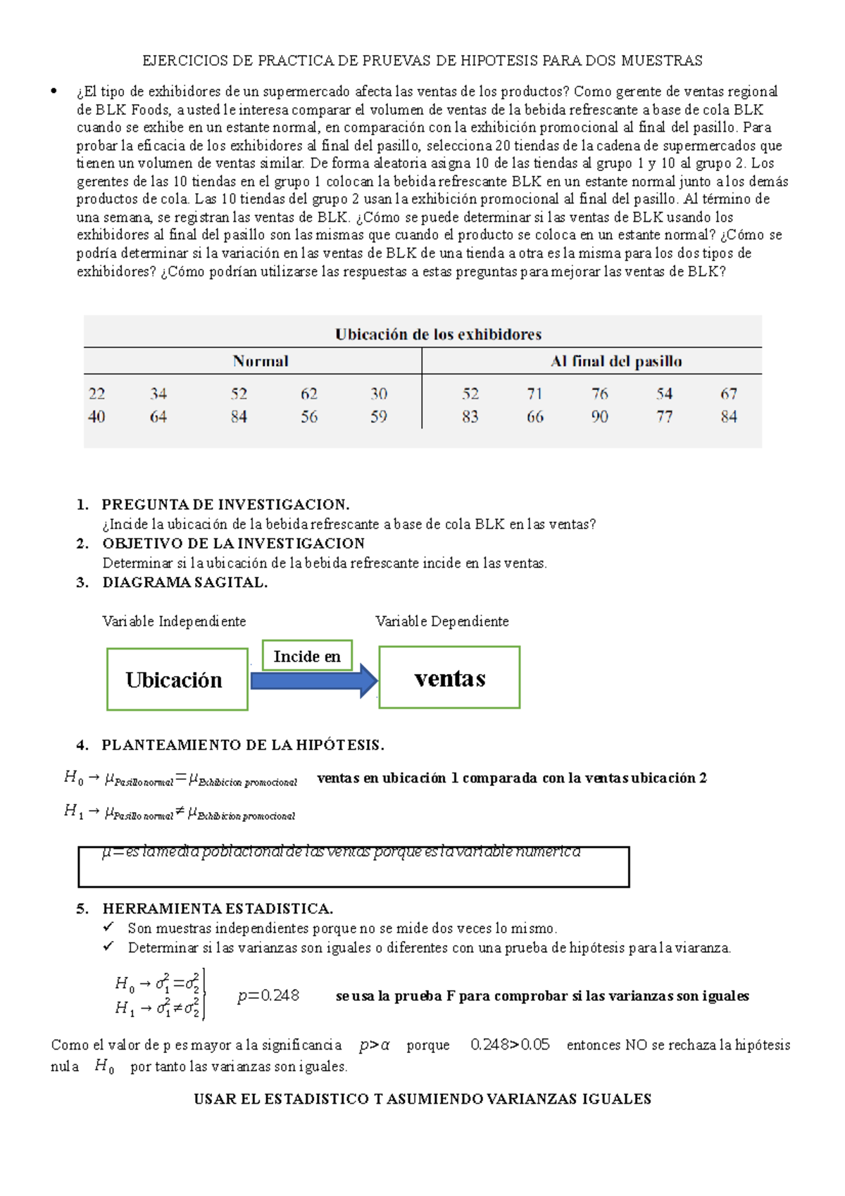 Ejercicios DE Practica DE Pruevas DE Hipotesis PARA DOS Muestras ...