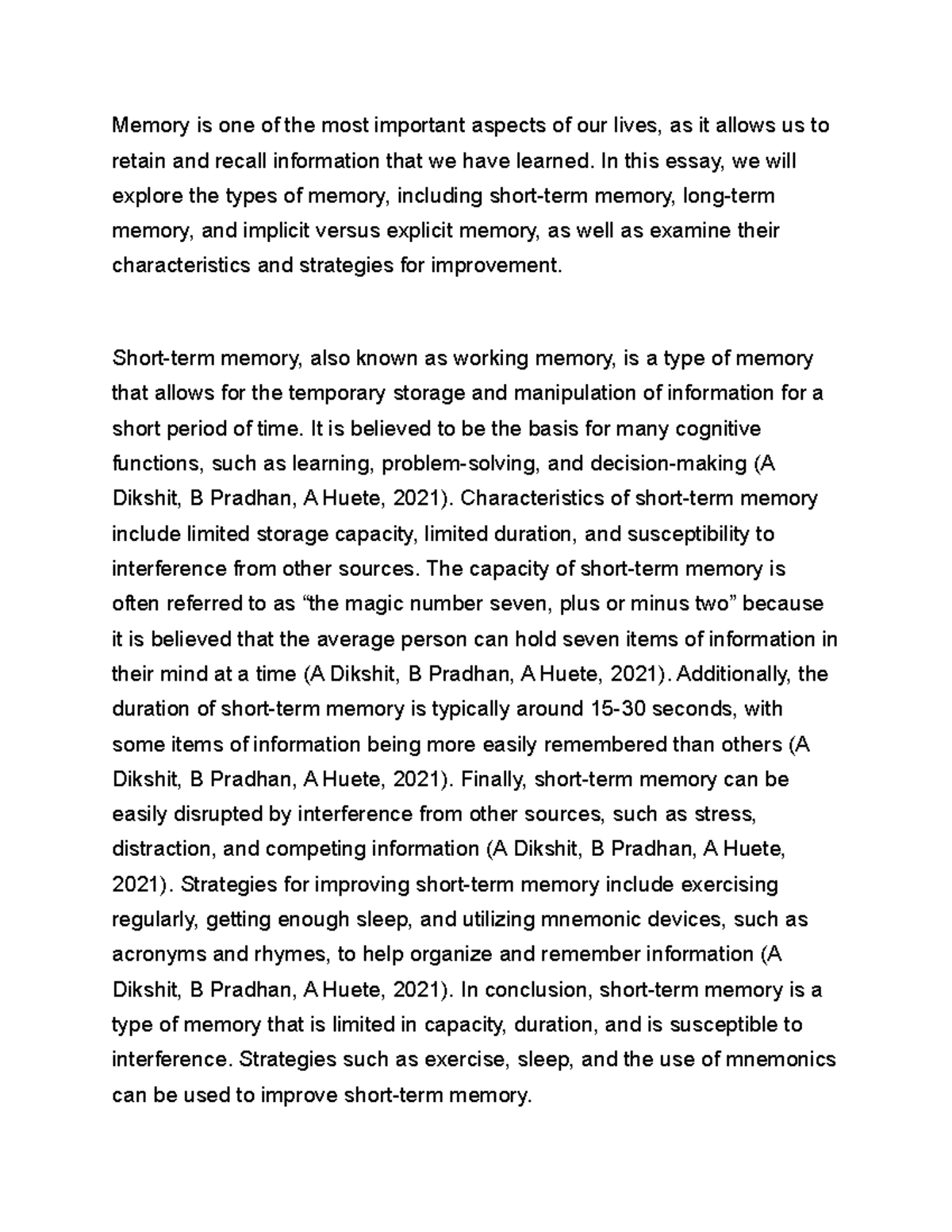 Learning and Memory Types of memory - Memory is one of the most ...