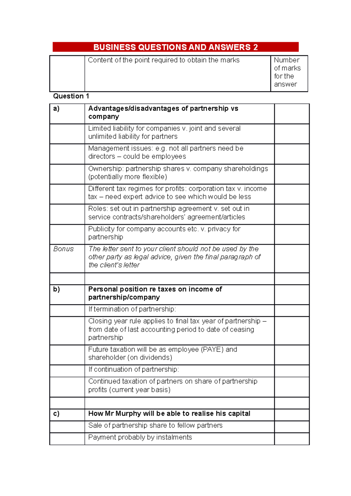 Business Example Answer Scheme - BUSINESS QUESTIONS AND ANSWERS 2 ...