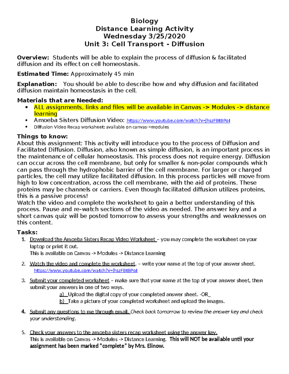 3 25 20 Distance Learning Amoeba Sisters Diffusion - Biology Distance ...