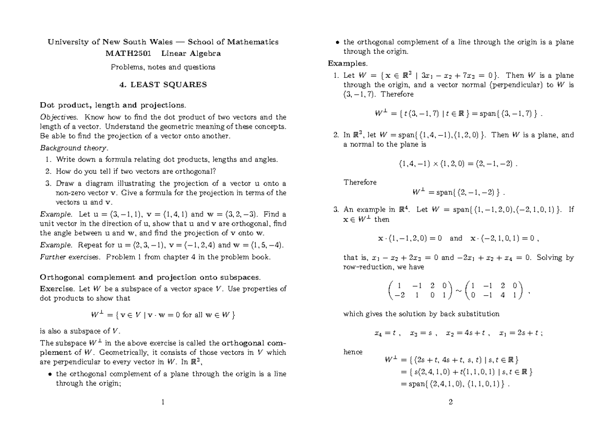4 - least squares - University of New South Wales — School of ...