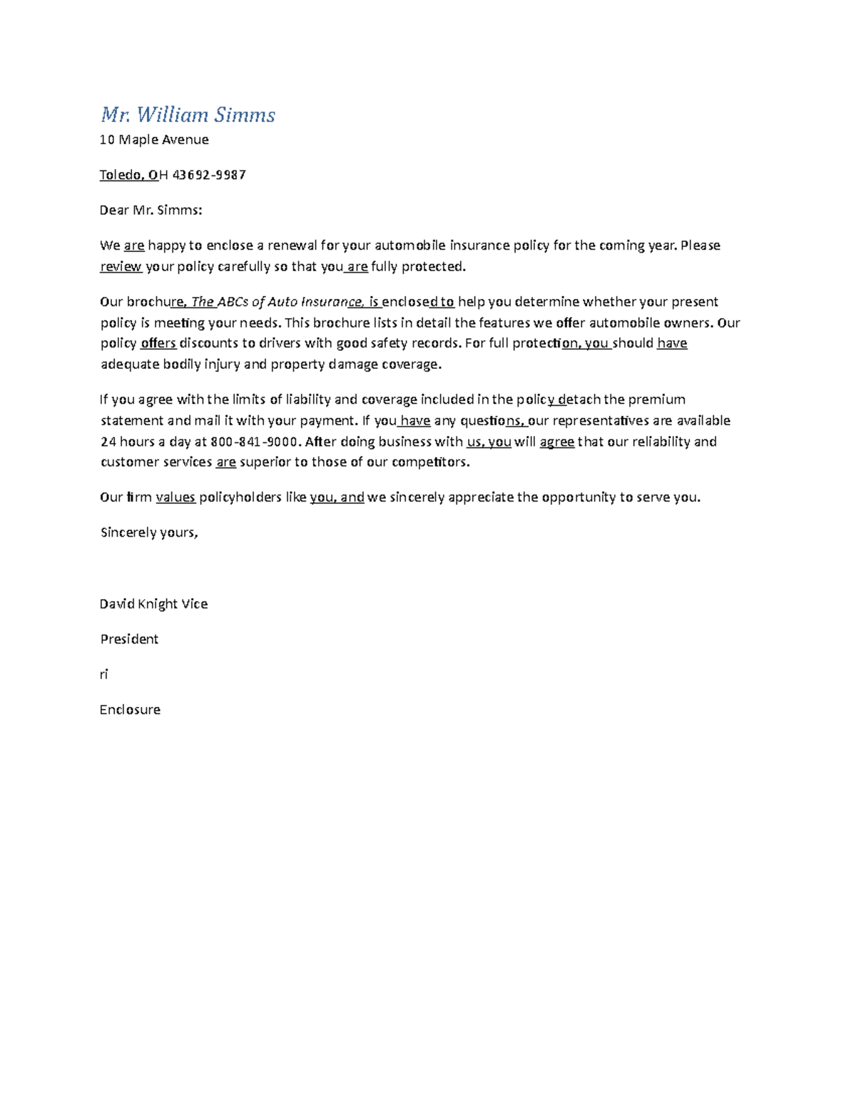 Jacob Corne Edit Test 2 - Mr. William Simms 10 Maple Avenue Toledo, OH ...