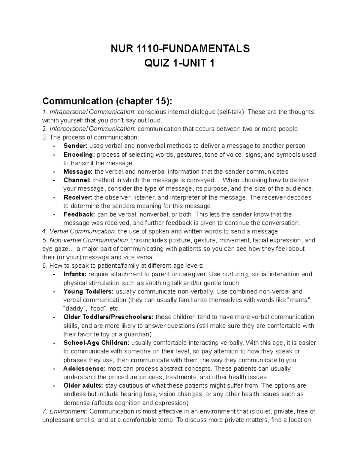 Unit 1 Quiz Study Guide - NUR 1110-FUNDAMENTALS QUIZ 1-UNIT 1 ...