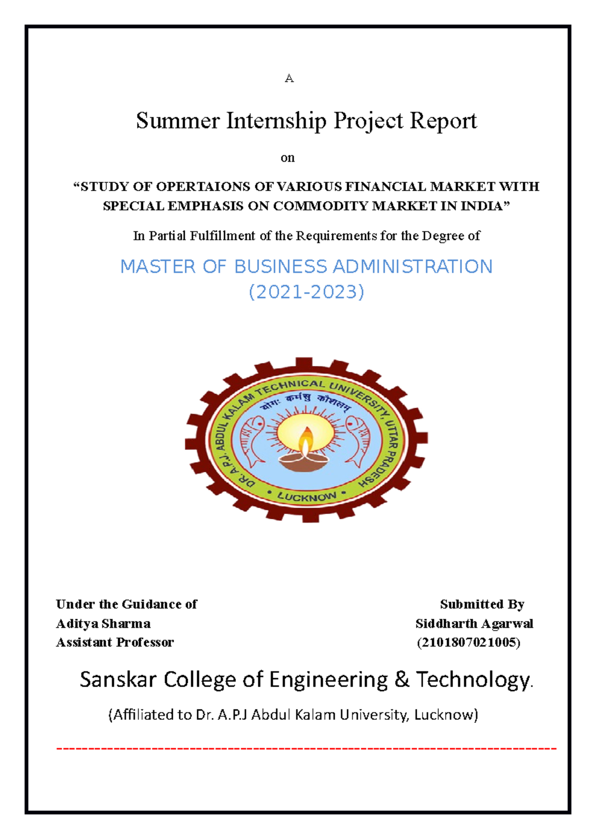 STP Front pages - A Summer Internship Project Report ####### on ...