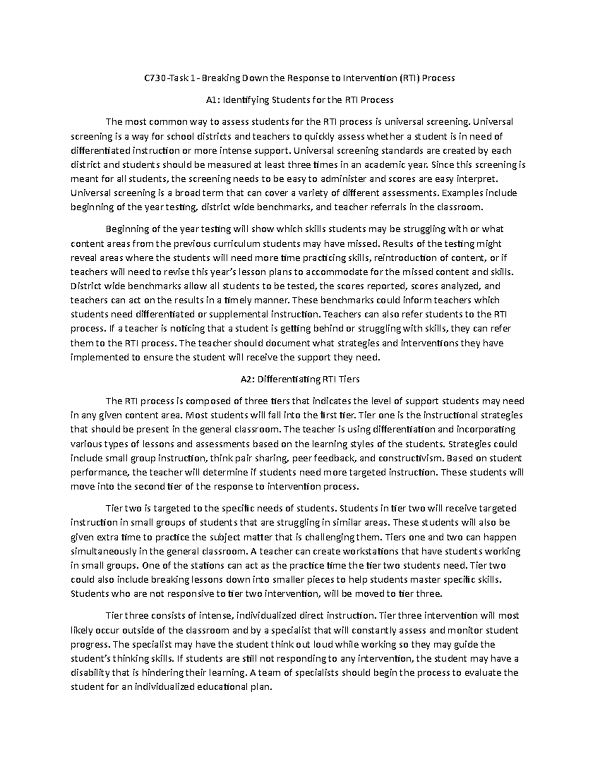 C730 Task1 - Task 1 for RTI process - C730-Task 1- Breaking Down the ...