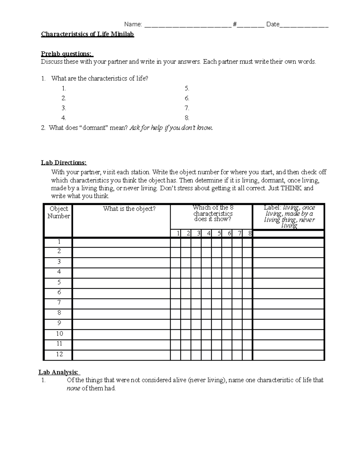 Characteristics of life lab GBIO - Name ...