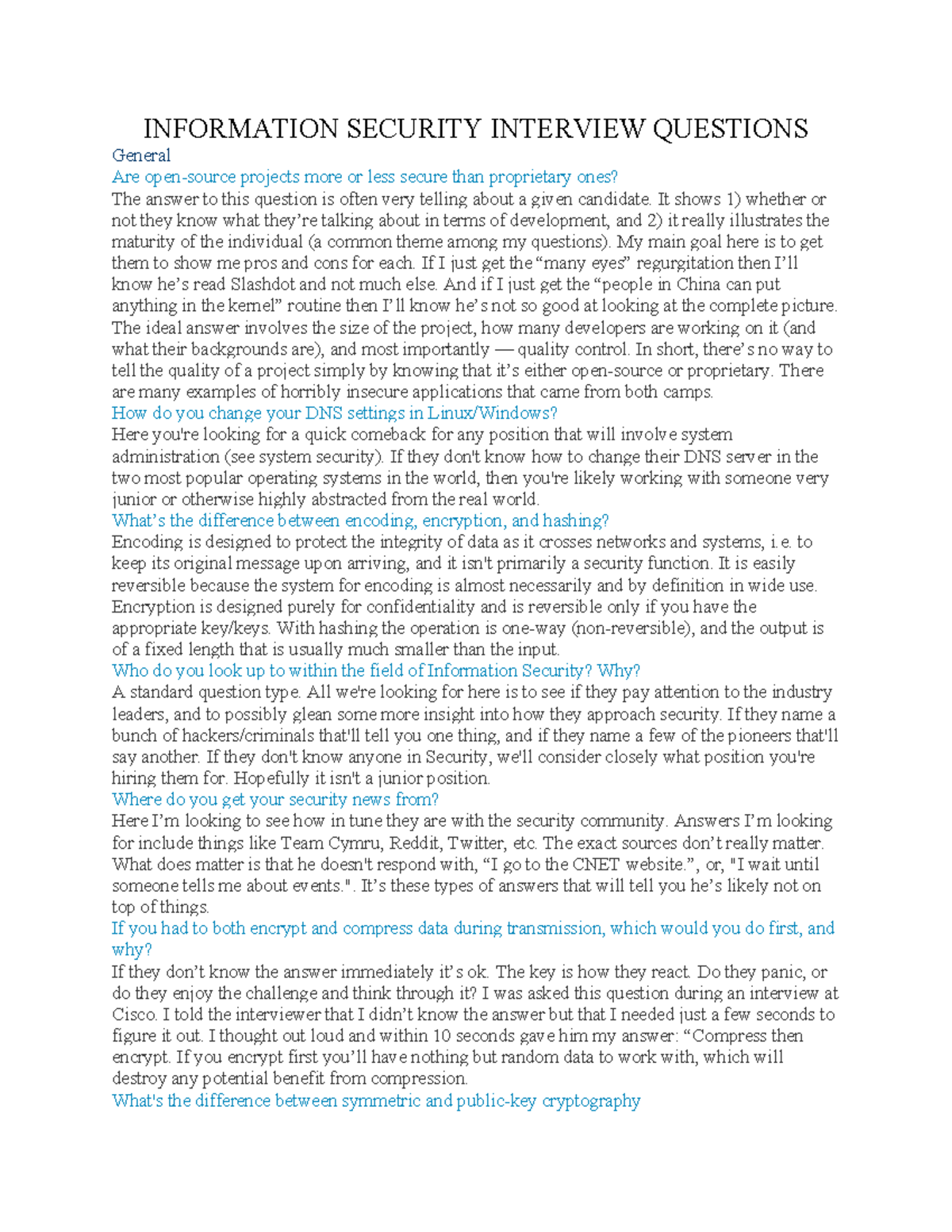 Information Security Interview Questions - INFORMATION SECURITY ...