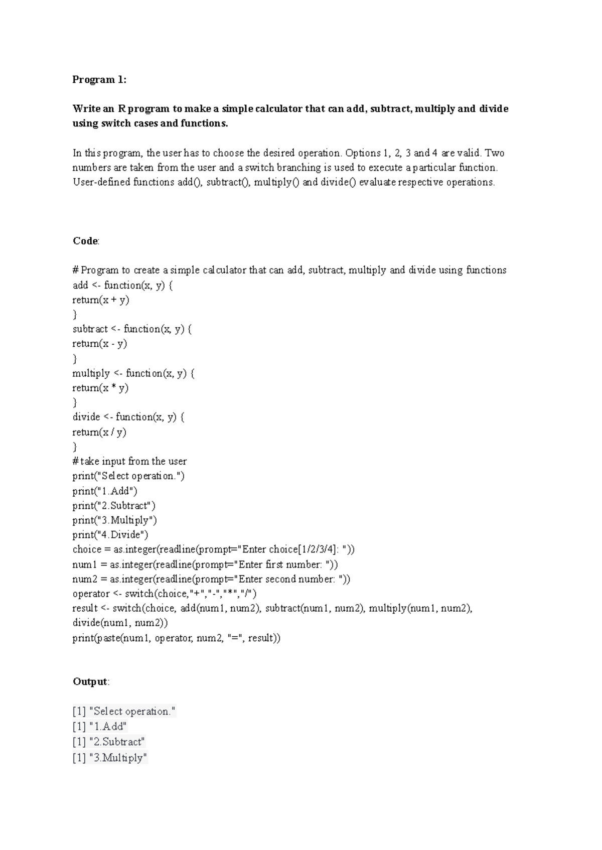 R Programs - codes in r - Program 1: Write an R program to make a ...