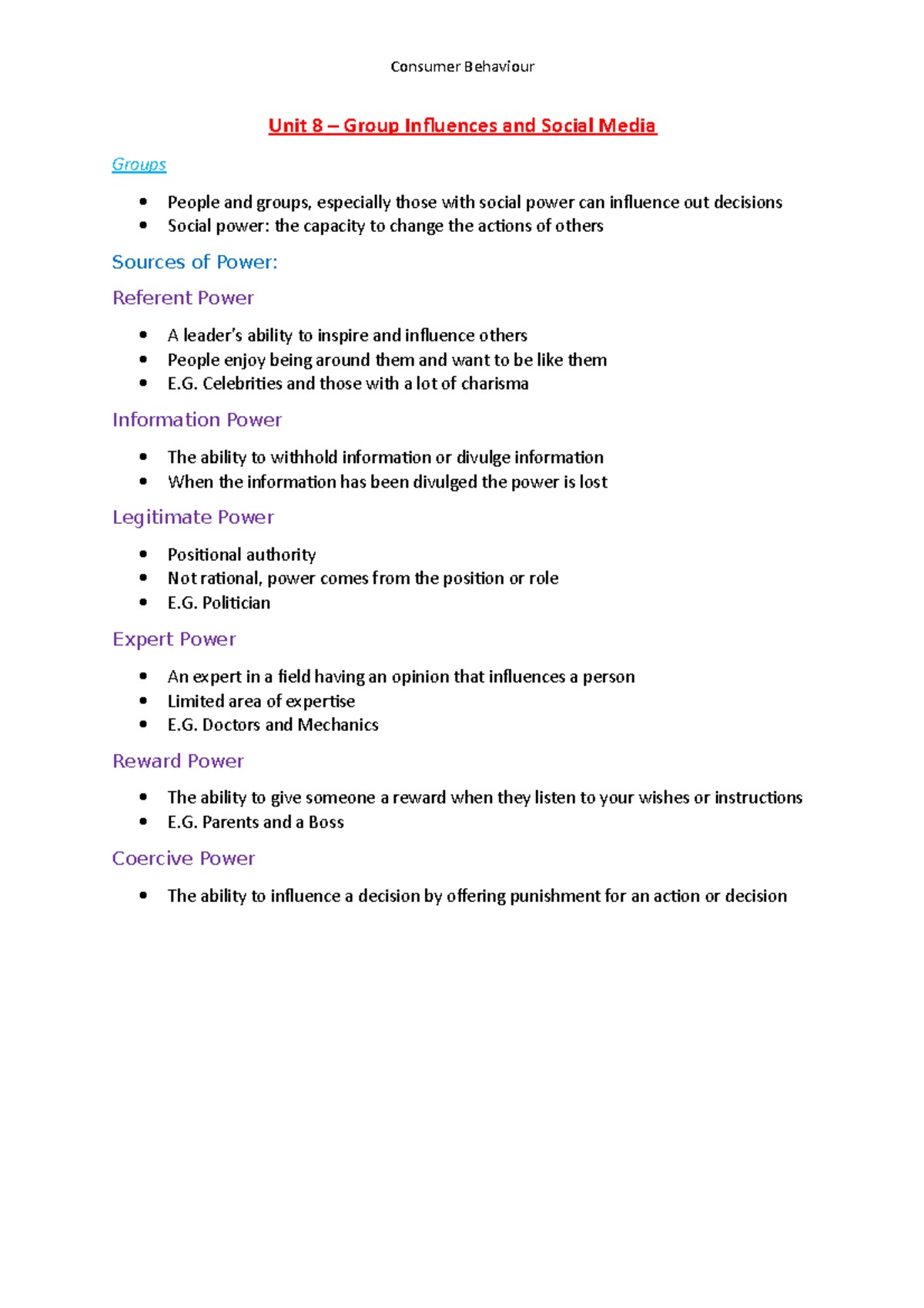 Unit 8 - Group Influences and Social Media - Consumer Behaviour Unit 8 ...