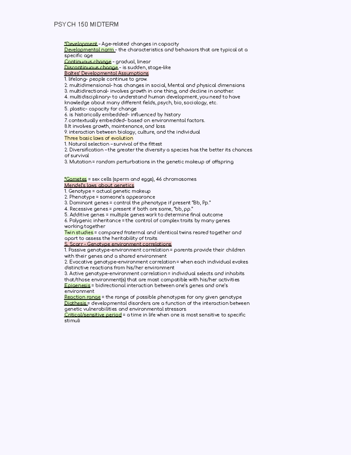 Psych 150 - Summary Human Development - *Development - Age-related ...