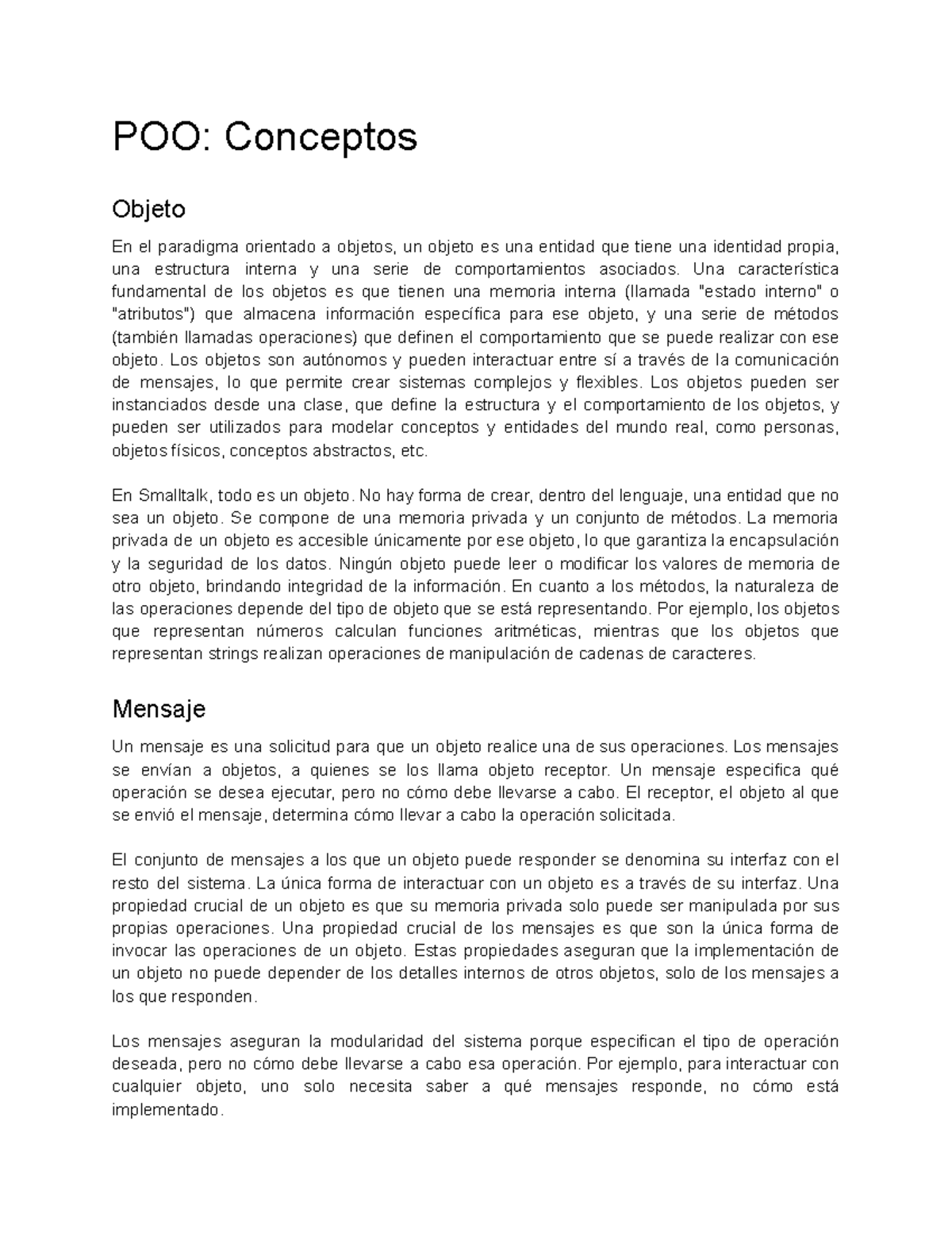 02. Conceptos POO. Clases, Objetos, Métodos y Mensajes - POO: Conceptos Objeto En el paradigma ...