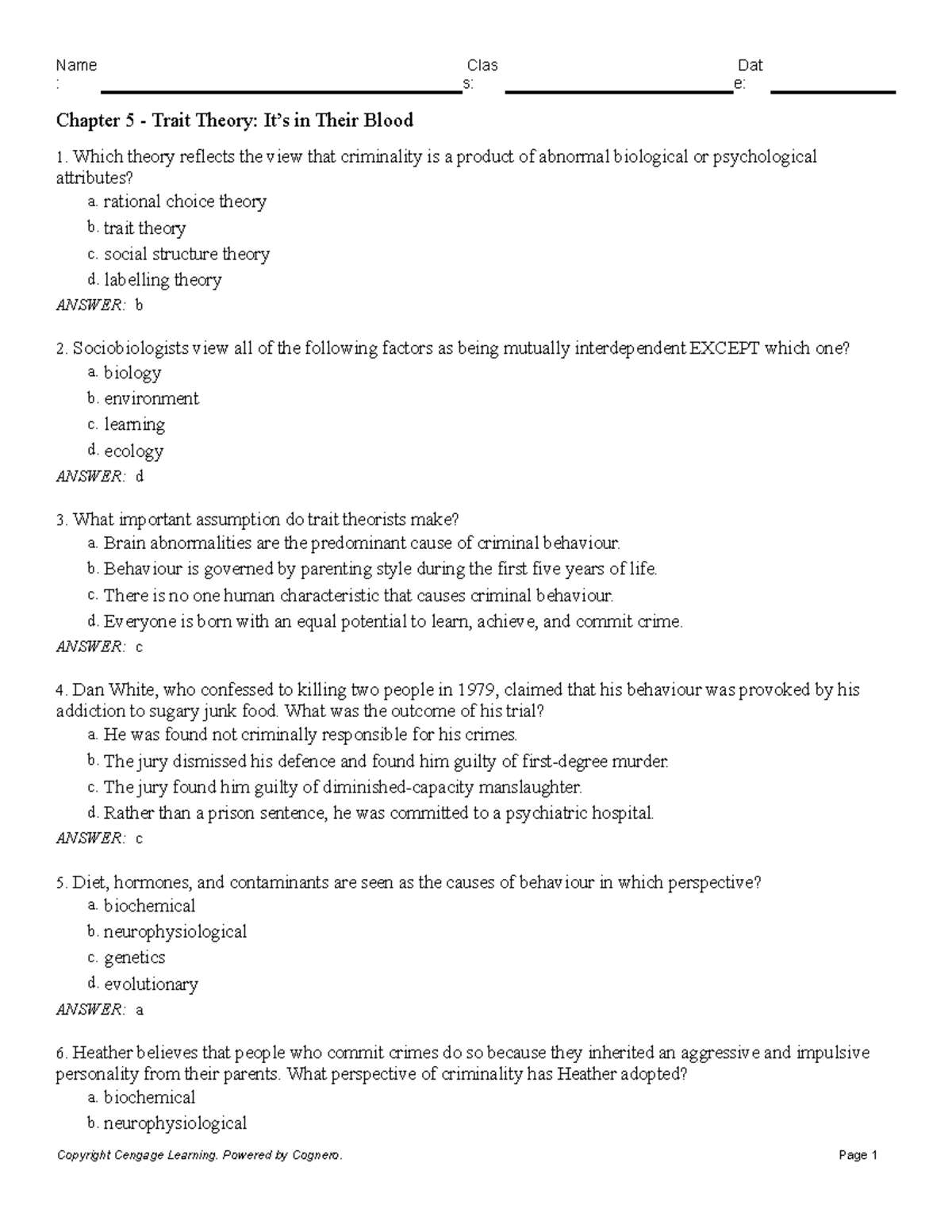 Chapter 5 Trait Theory It s in Their Blood - Chapter 5 - Trait Theory: It’s in Their Blood 1 ...
