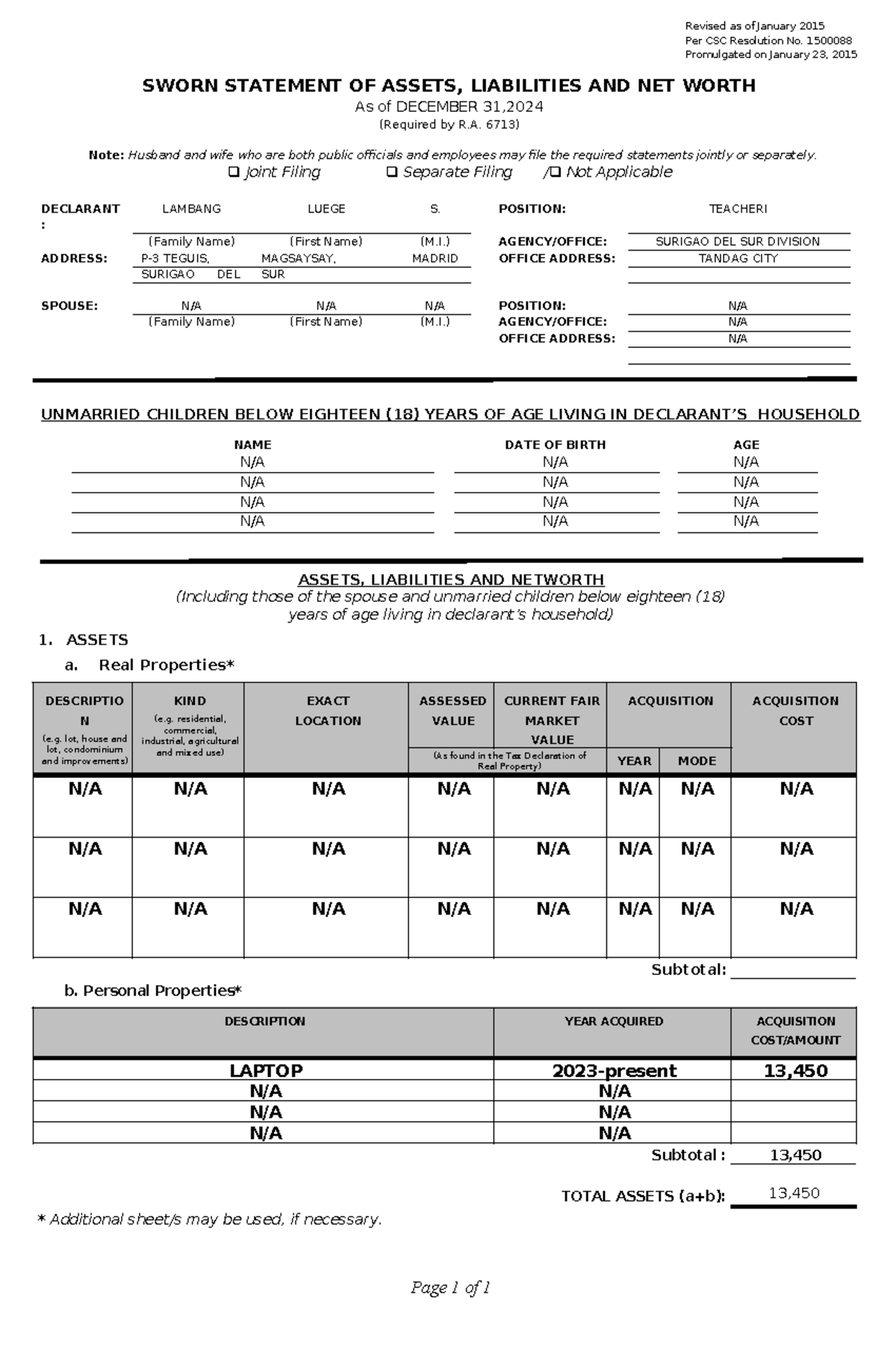 2015 SALN Form Edited - sartas - Revised as of January 2015 Per CSC ...